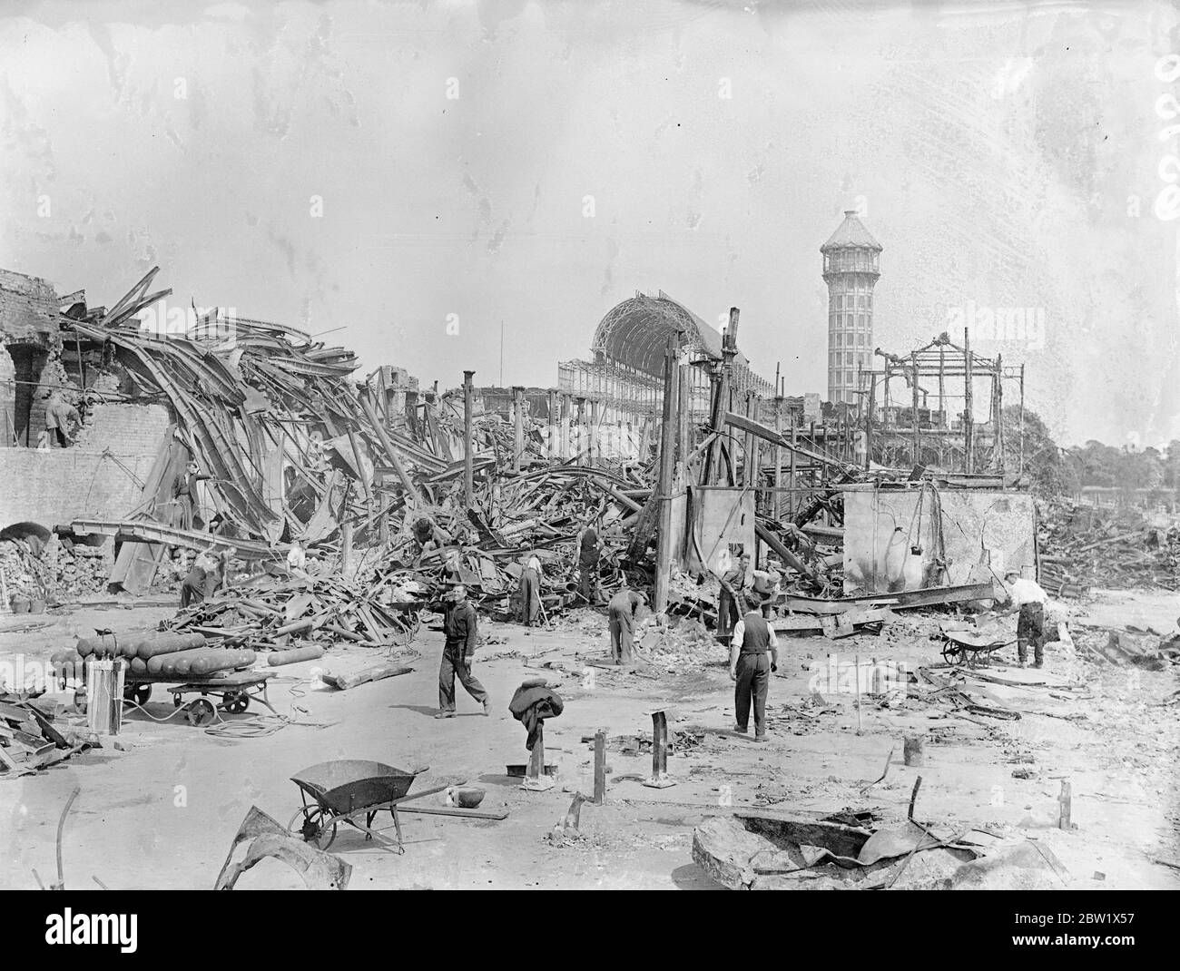 Scrapyard that was the Crystal Palace. Photo shows: the twisted ...
