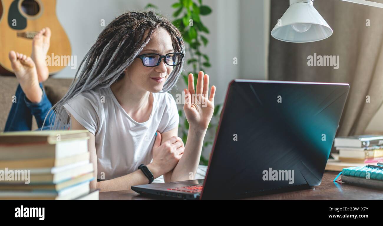 Woman saying hello at home hi-res stock photography and images - Alamy
