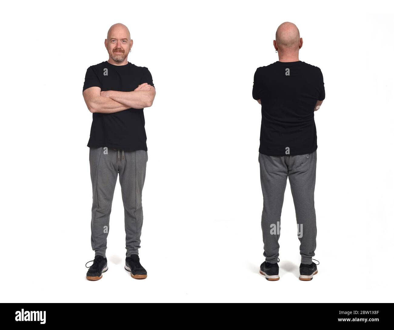the same person face and back with sportswear on white background Stock ...