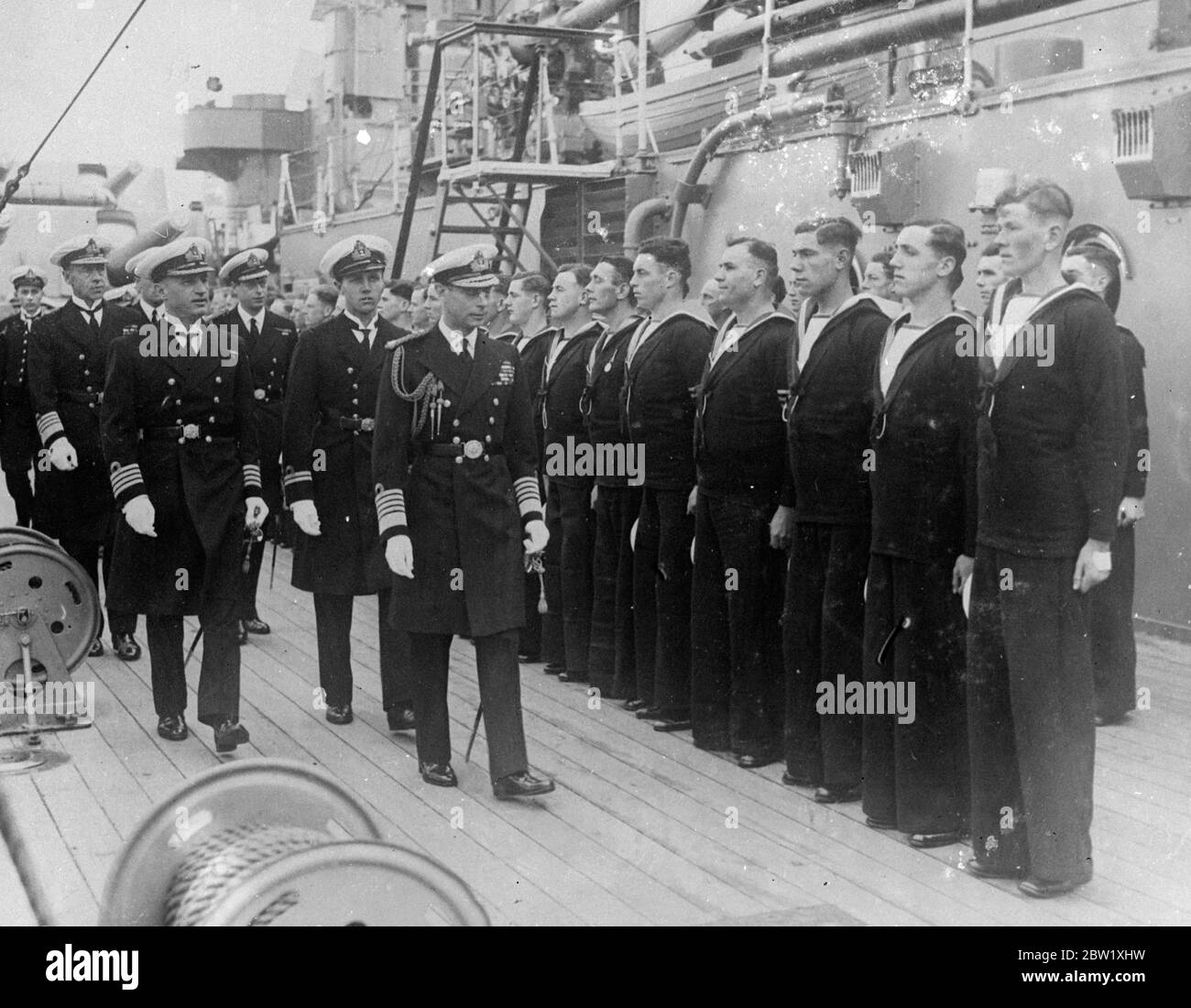 King inspect flagships of the fleet after review.. Following his review ...