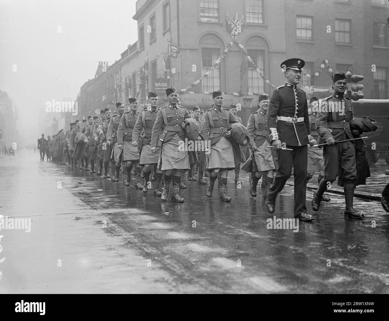 Scottish troops arrive in London for Coronation. Detachment of the ...