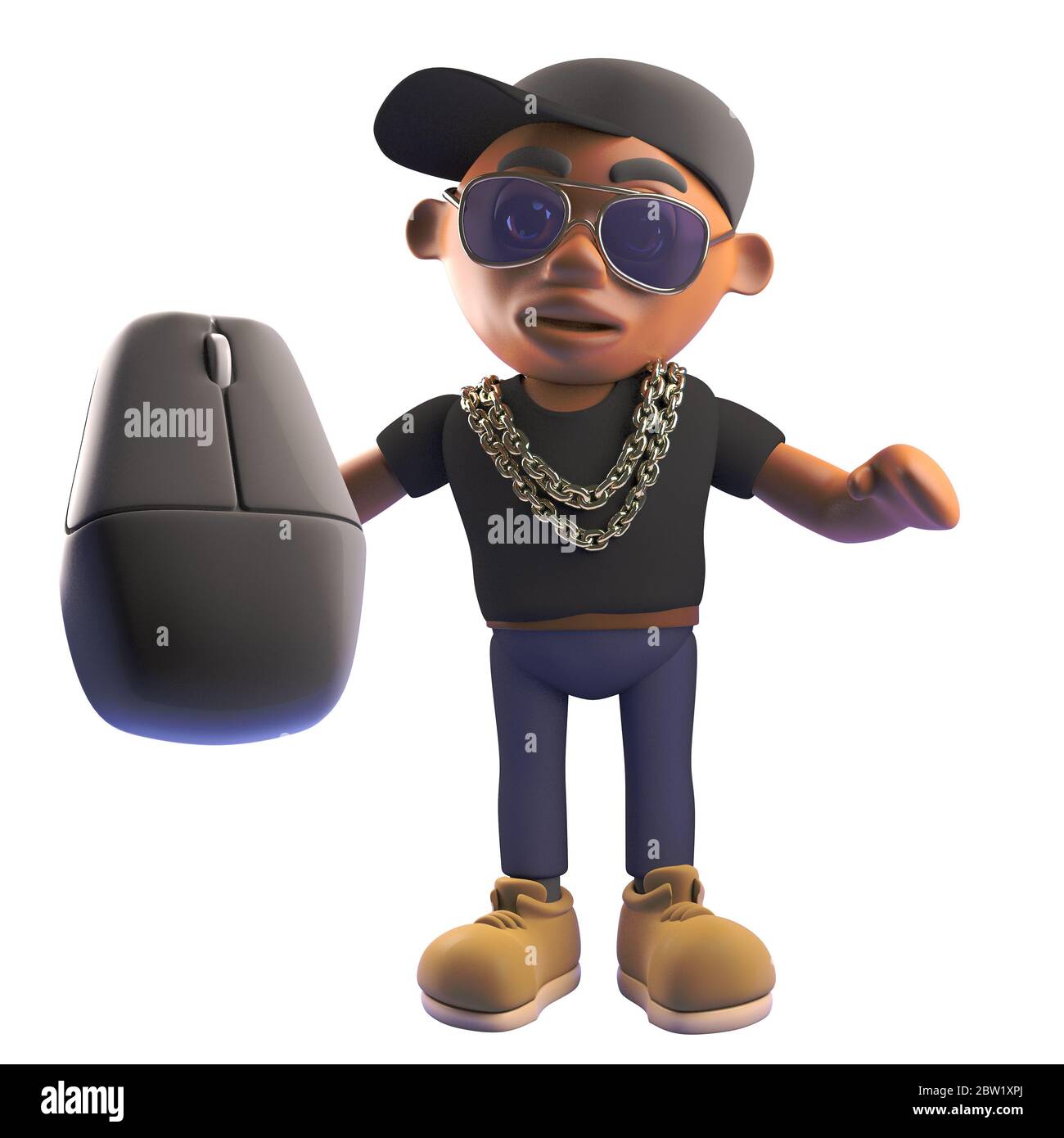 3d black African American hip hop rapper in baseball cap holding a ...