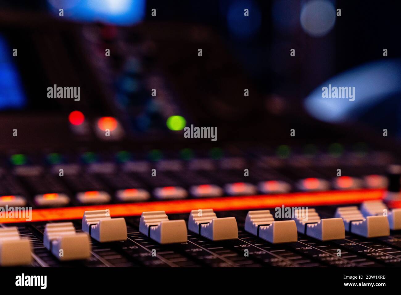 Close up of faders on an audio mixing console in a concert venue Stock ...