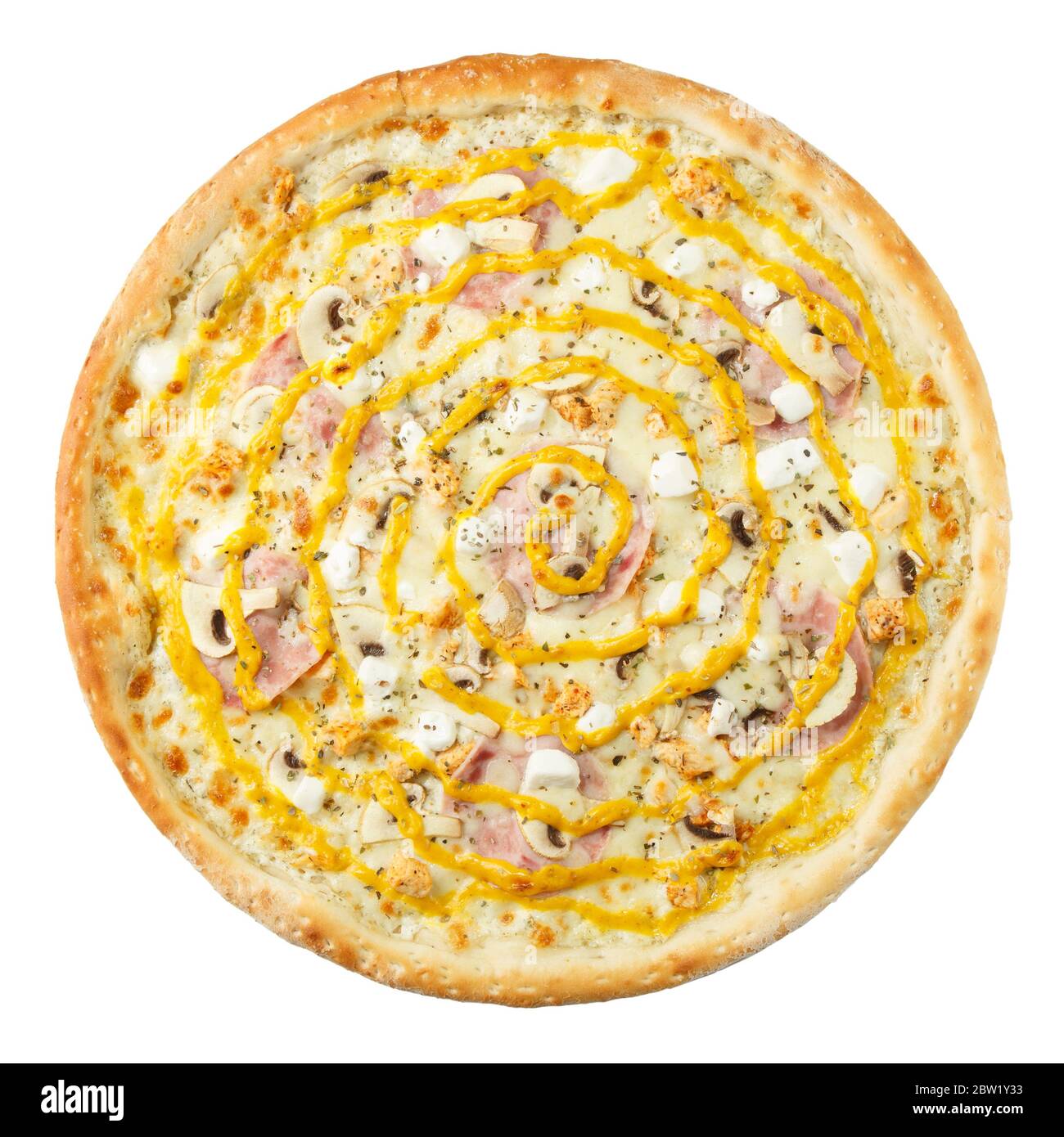 Delicious hot italian Pizza Pepperoni with chicken fillet, ham ...