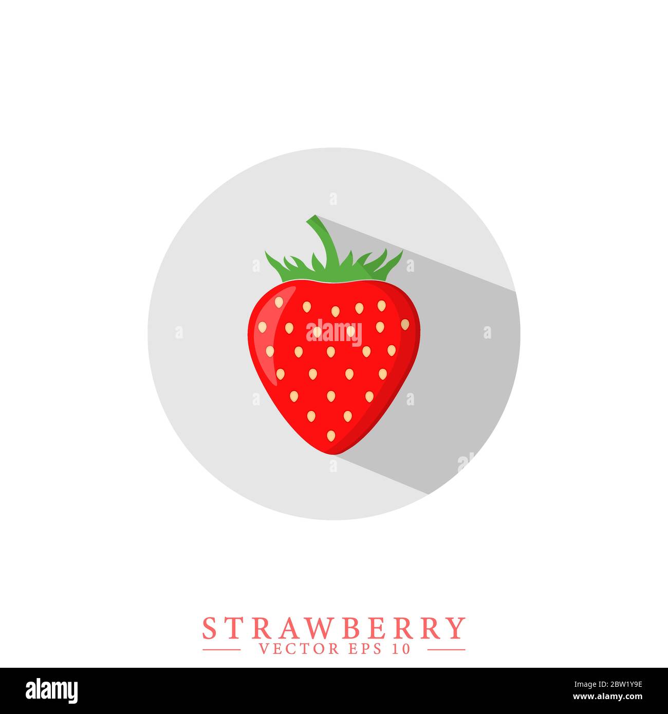 Strawberry symbol. Isolated strawberry with shadow in circle in cartoon ...