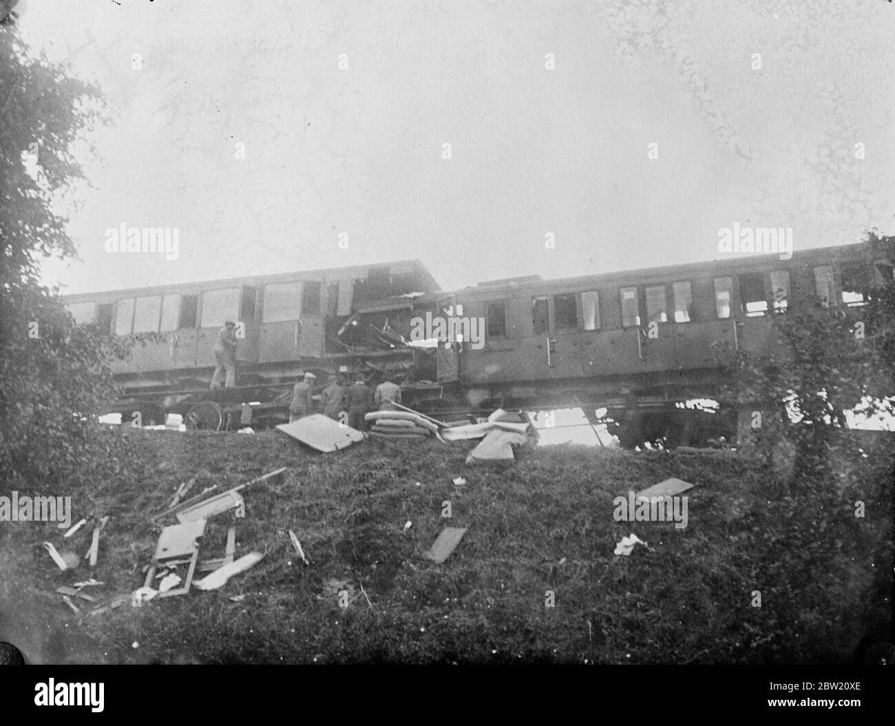 Two trains collided Black and White Stock Photos & Images - Alamy