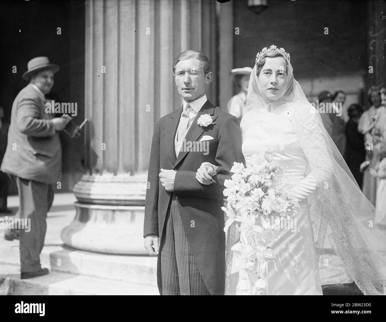 The bride and groom leaving the church after the ceremony. The marriage ...