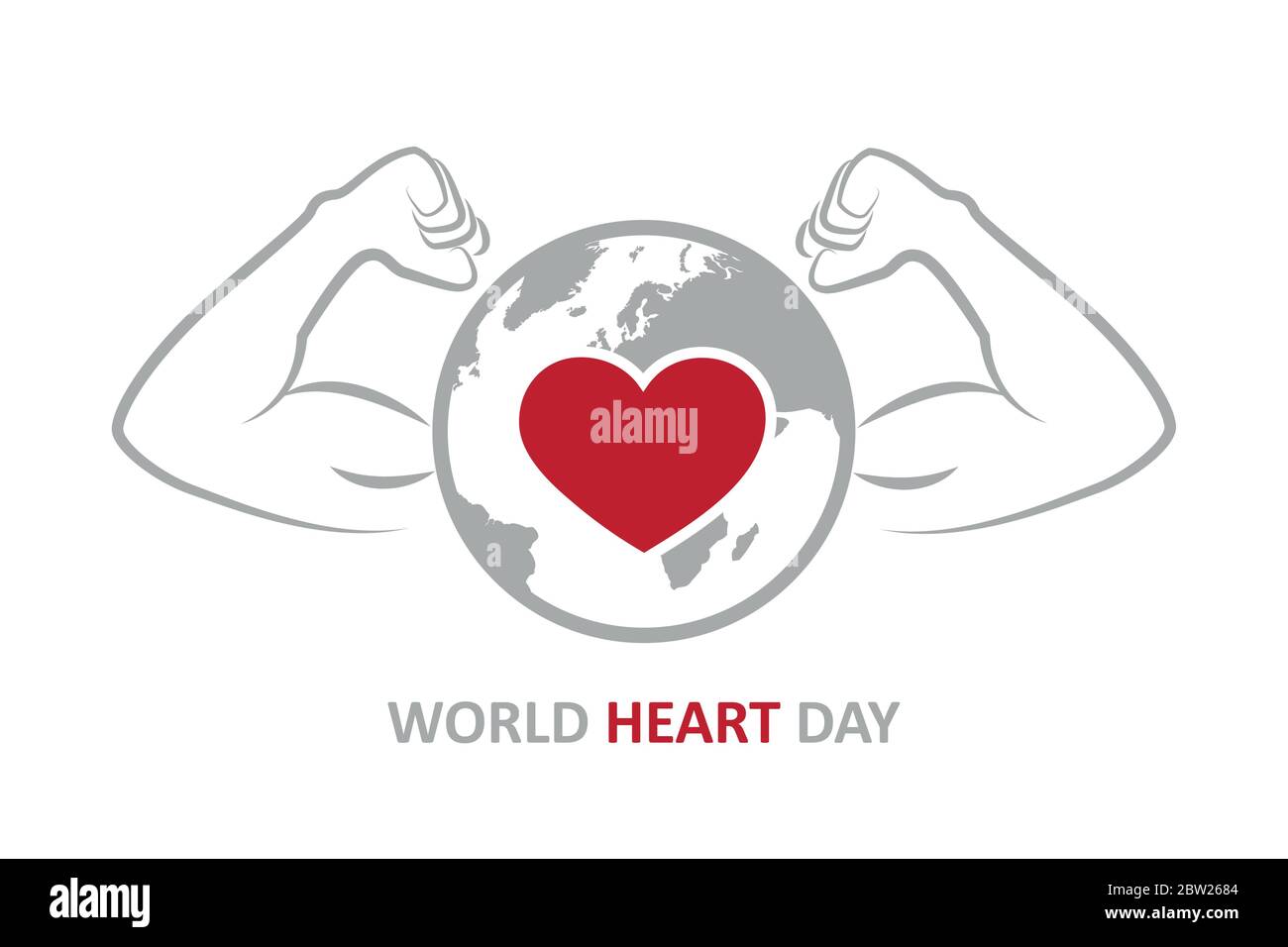 world heart day strong heart with muscular arms vector illustration ...