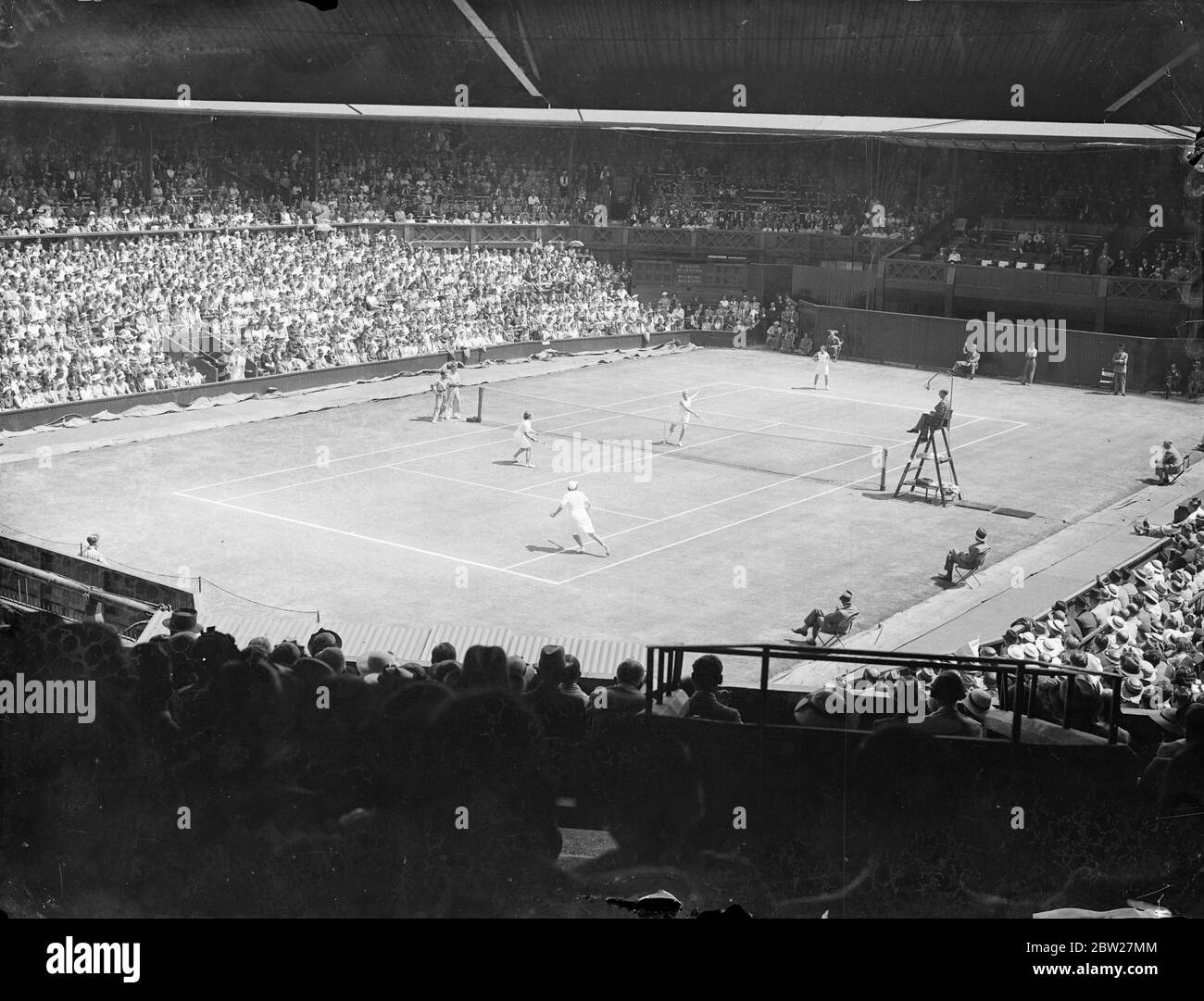 A general view of the ladies doubles final between Mrs Simone Mathieu ...