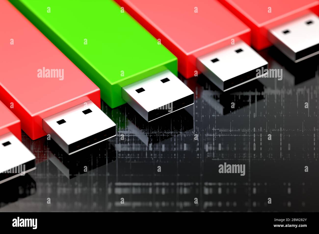 Decorative background of USB keys. The safe one is in green material ...