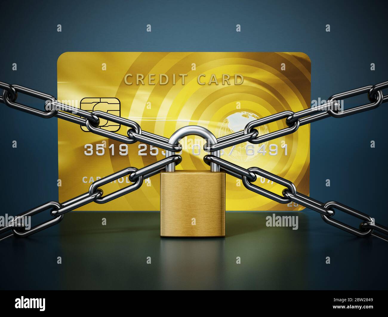 Chained and locked generic credit card. 3D illustration Stock Photo - Alamy