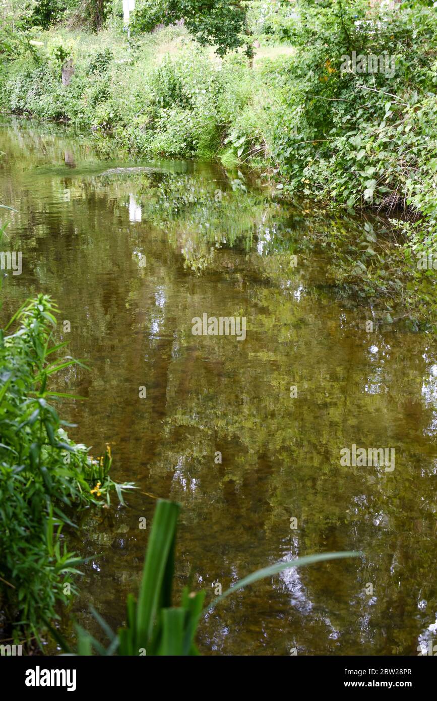 Calm waater in a small river running through countryside Stock Photo ...