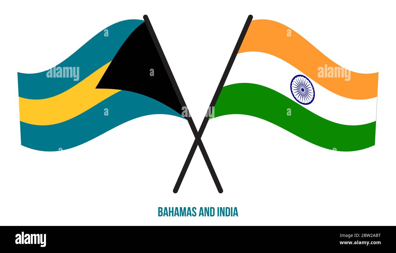 Bahamas and India Flags Crossed And Waving Flat Style. Official ...