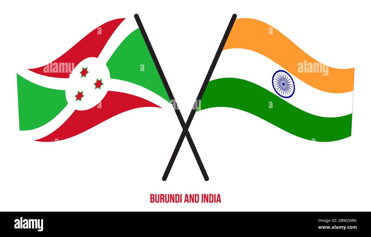 Burundi and India Flags Crossed And Waving Flat Style. Official ...