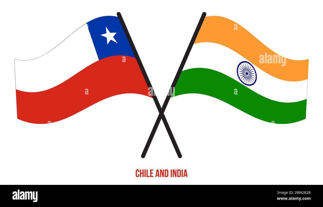 Chile and India Flags Crossed And Waving Flat Style. Official ...