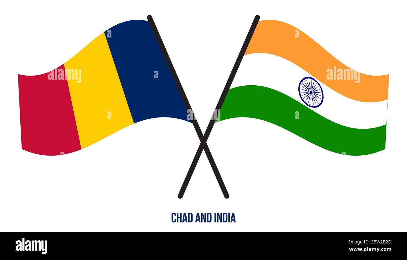 Chad and India Flags Crossed And Waving Flat Style. Official Proportion ...
