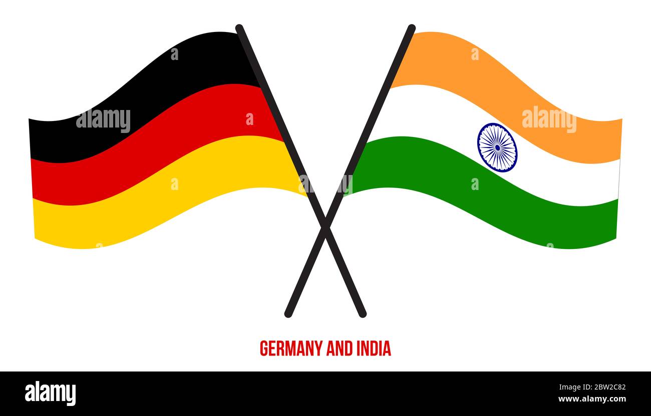 Germany and India Flags Crossed And Waving Flat Style. Official ...