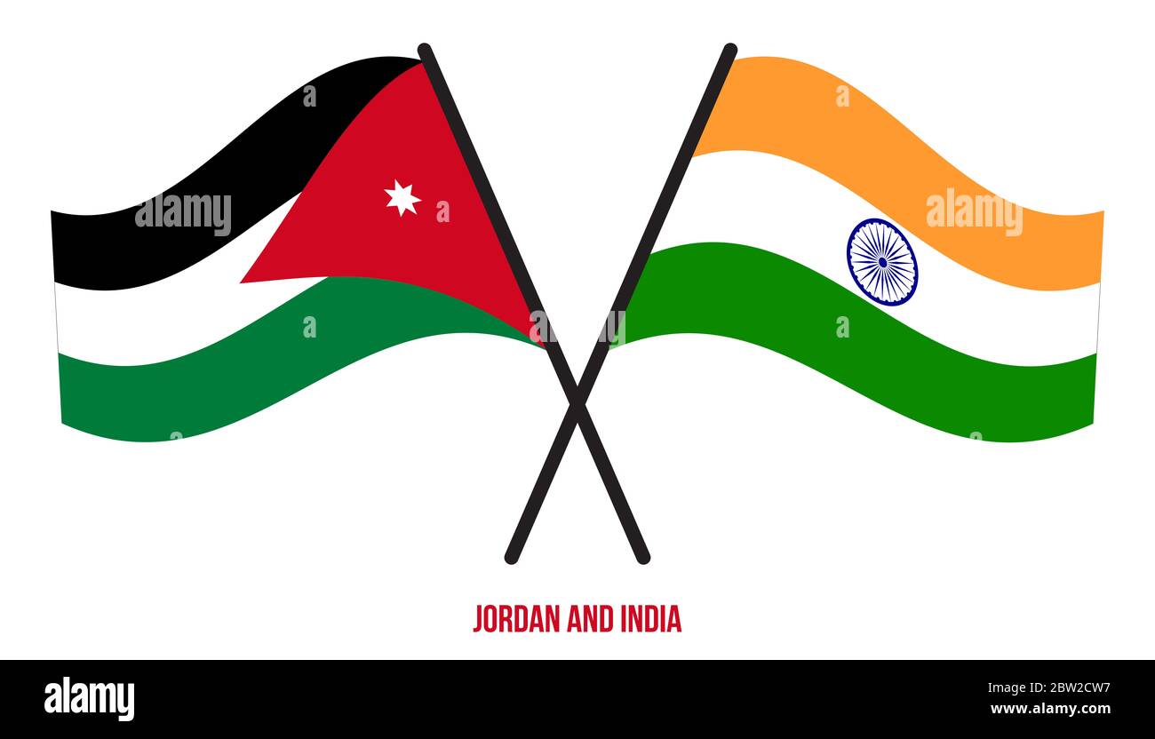 Jordan and India Flags Crossed And Waving Flat Style. Official ...