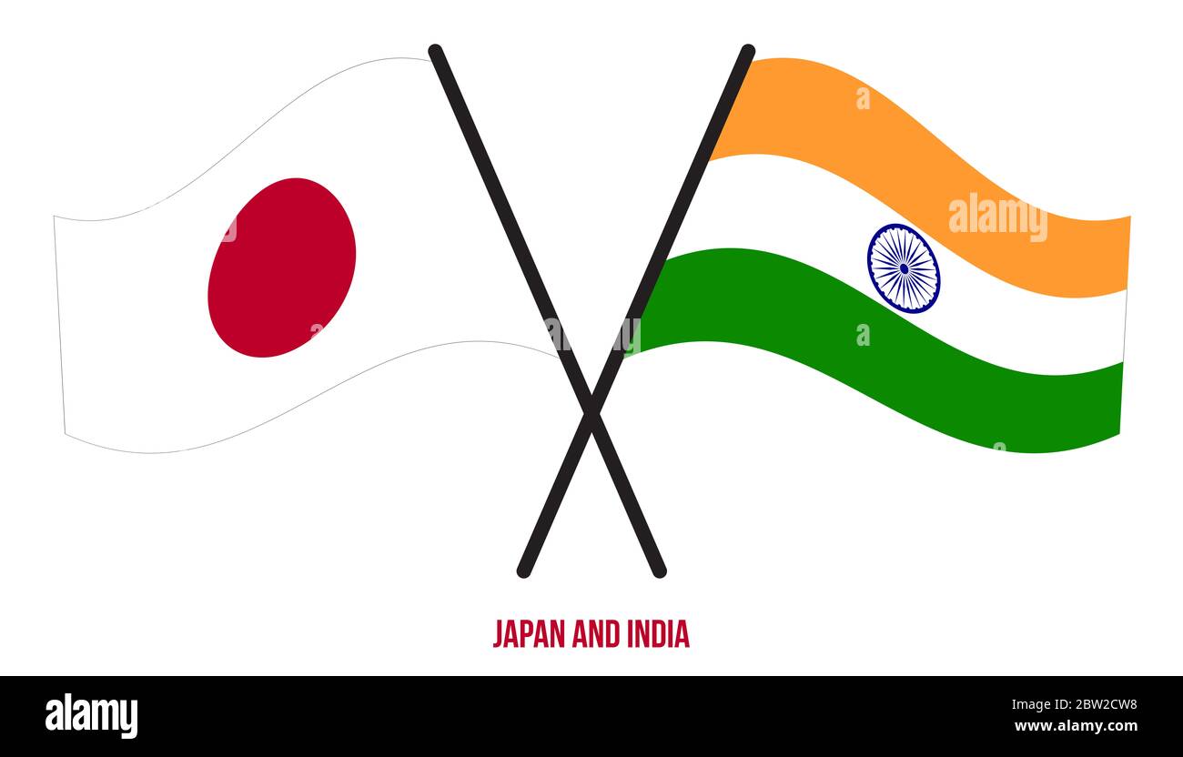 Japan and India Flags Crossed And Waving Flat Style. Official ...