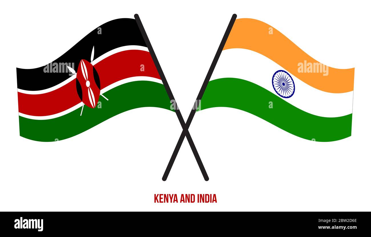 Kenya and India Flags Crossed And Waving Flat Style. Official ...