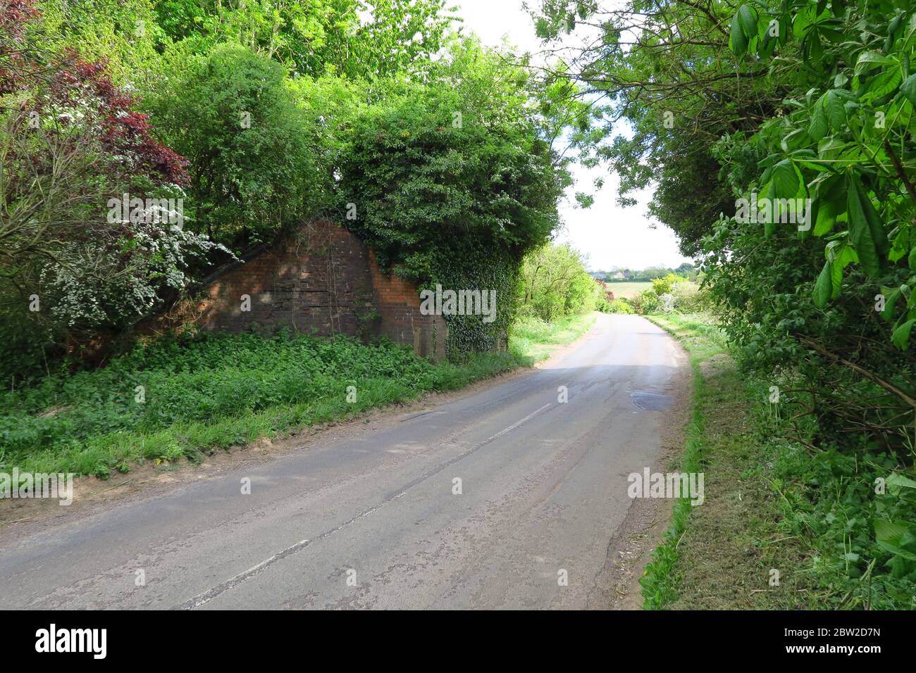 Disused railway bridge supports near the north Oxfordshire village of ...