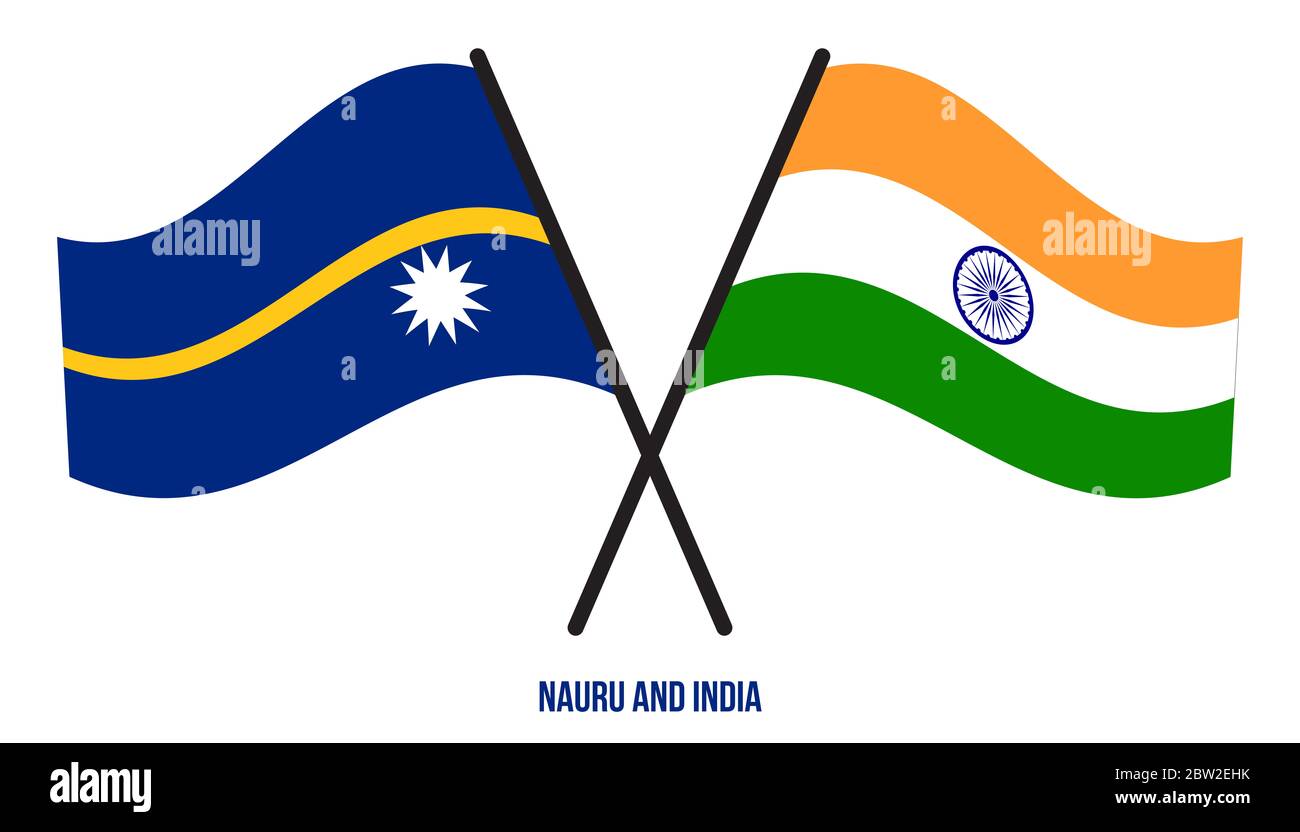 Nauru and India Flags Crossed And Waving Flat Style. Official ...
