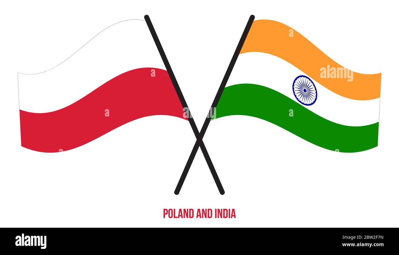 Poland and India Flags Crossed And Waving Flat Style. Official ...