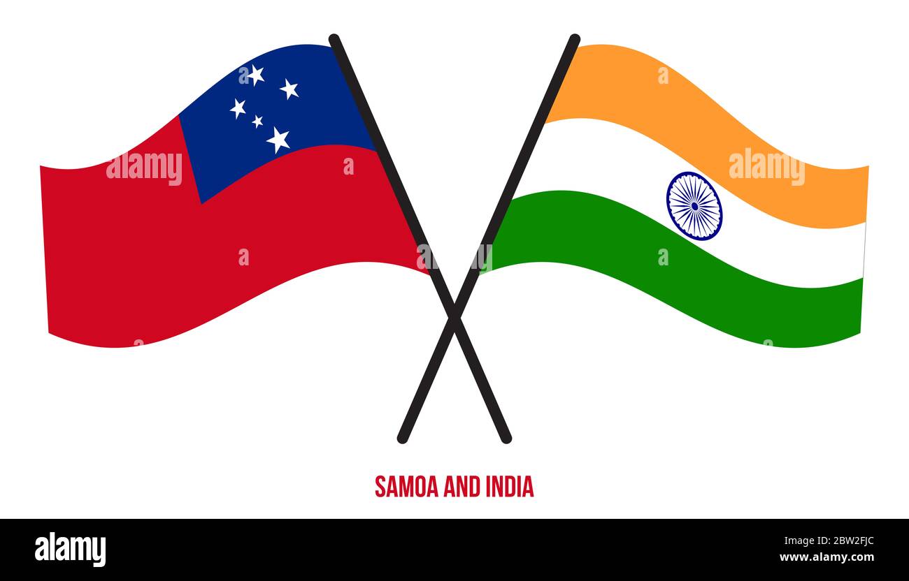 Samoa and India Flags Crossed And Waving Flat Style. Official ...