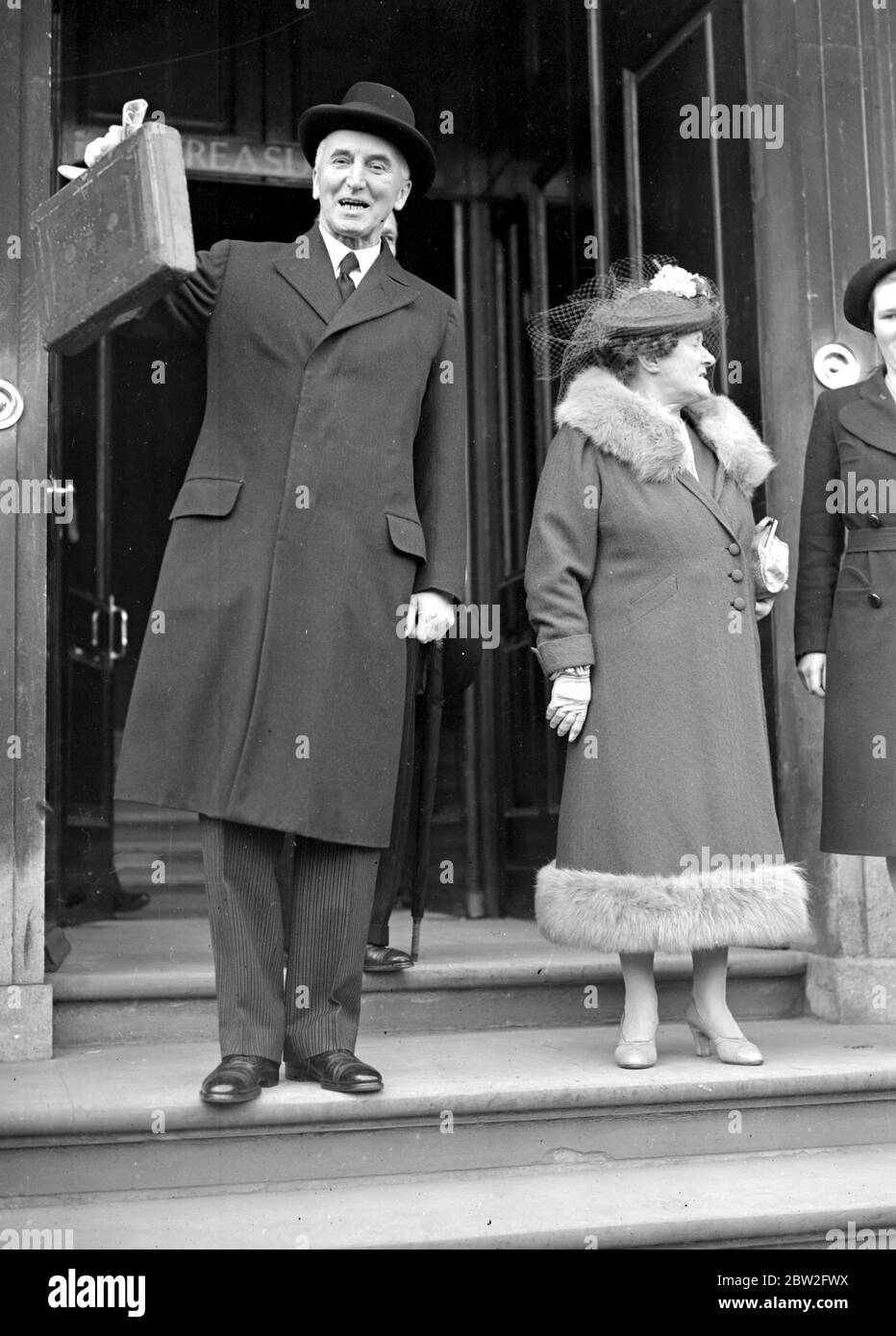 Budget Day, 1939. Sir John Simon leaving the Treasury for The House Of ...