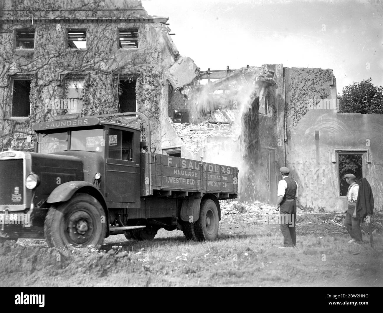 Blendon Hall demolished with lorry in Bexley, Kent. 1934 Stock Photo ...