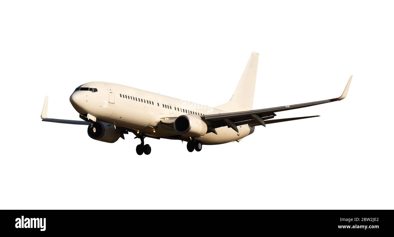 Flying commercial airplane isolated over white background Stock Photo ...