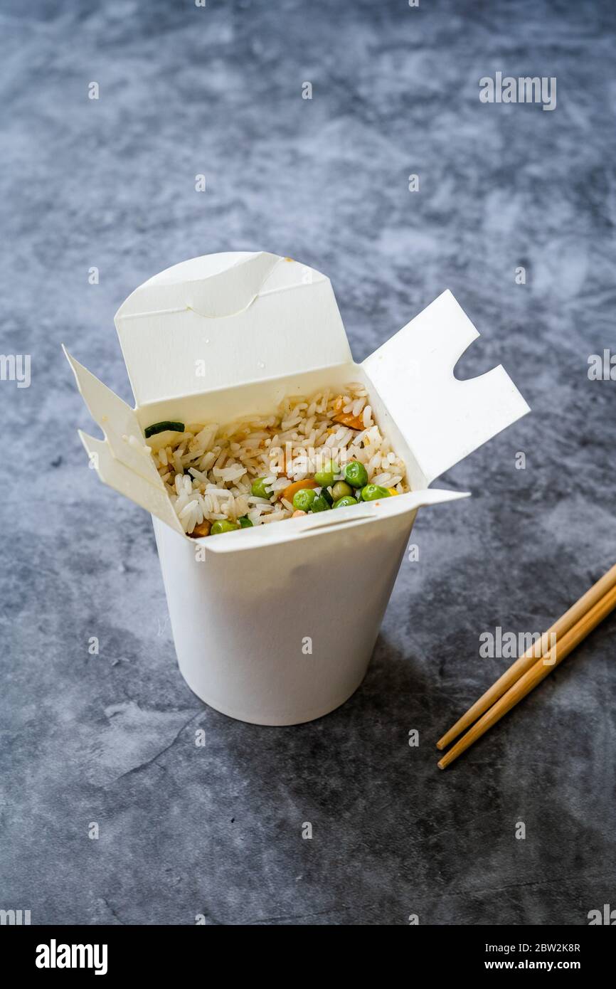 Take Out Chinese Rice with Green Peas and Almond in Plastic Box Package ...