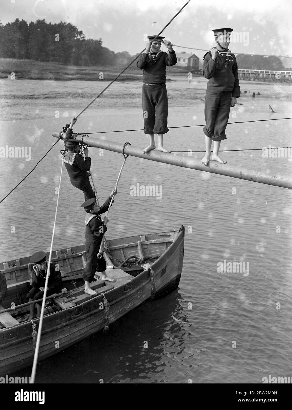 Training Ship T.S. Mercury. Cadets going on board TS Mercury using ...