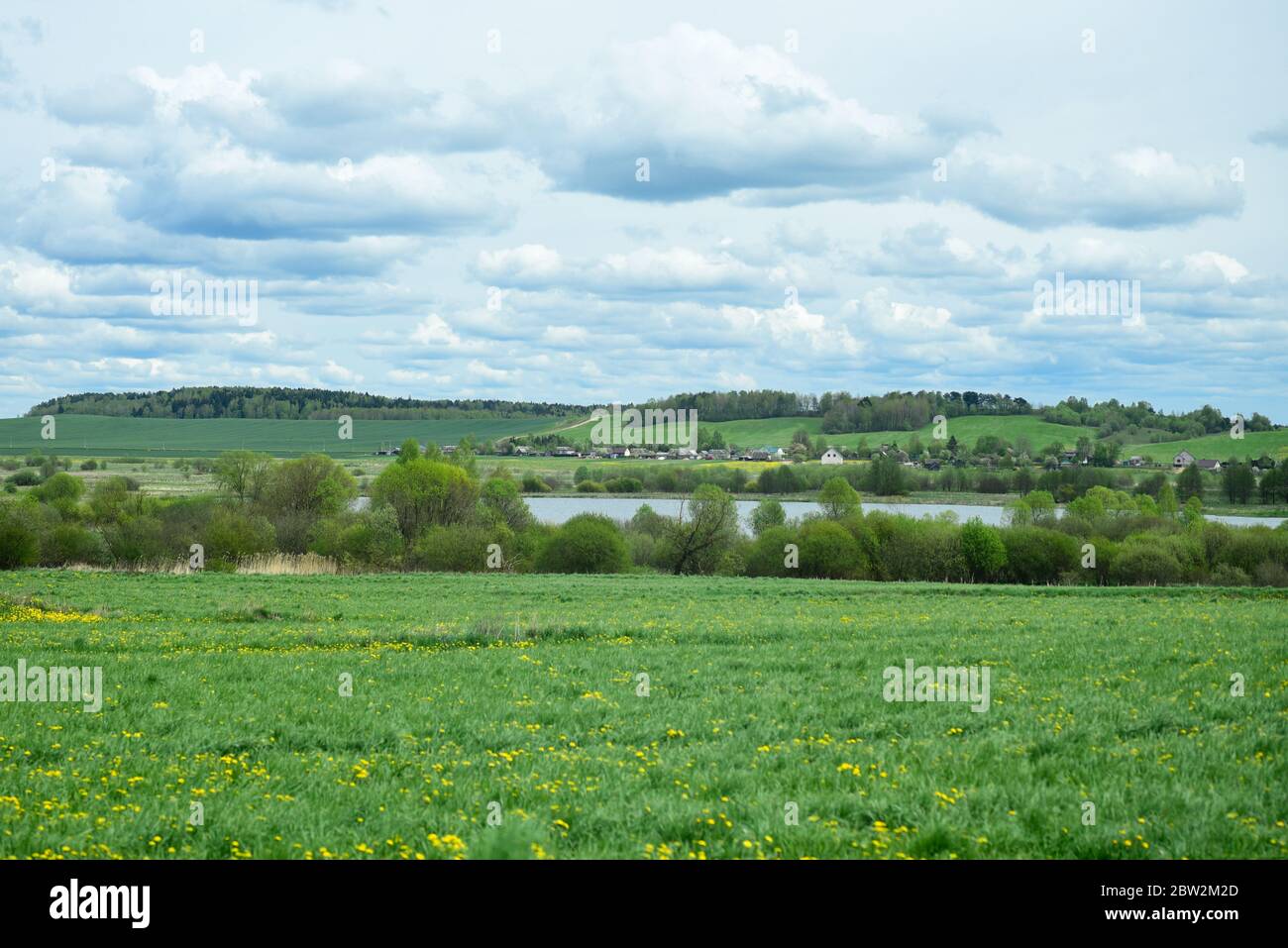 Landscape Russian village with a lake Stock Photo - Alamy