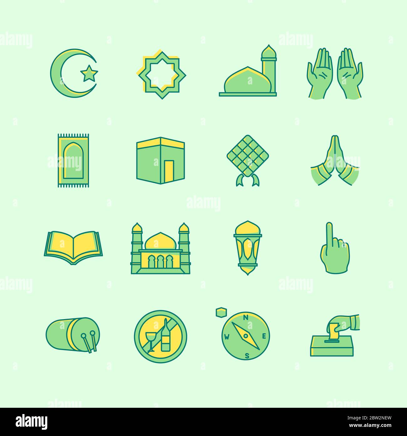 islamic icon set collection package with various shape and dual tone ...