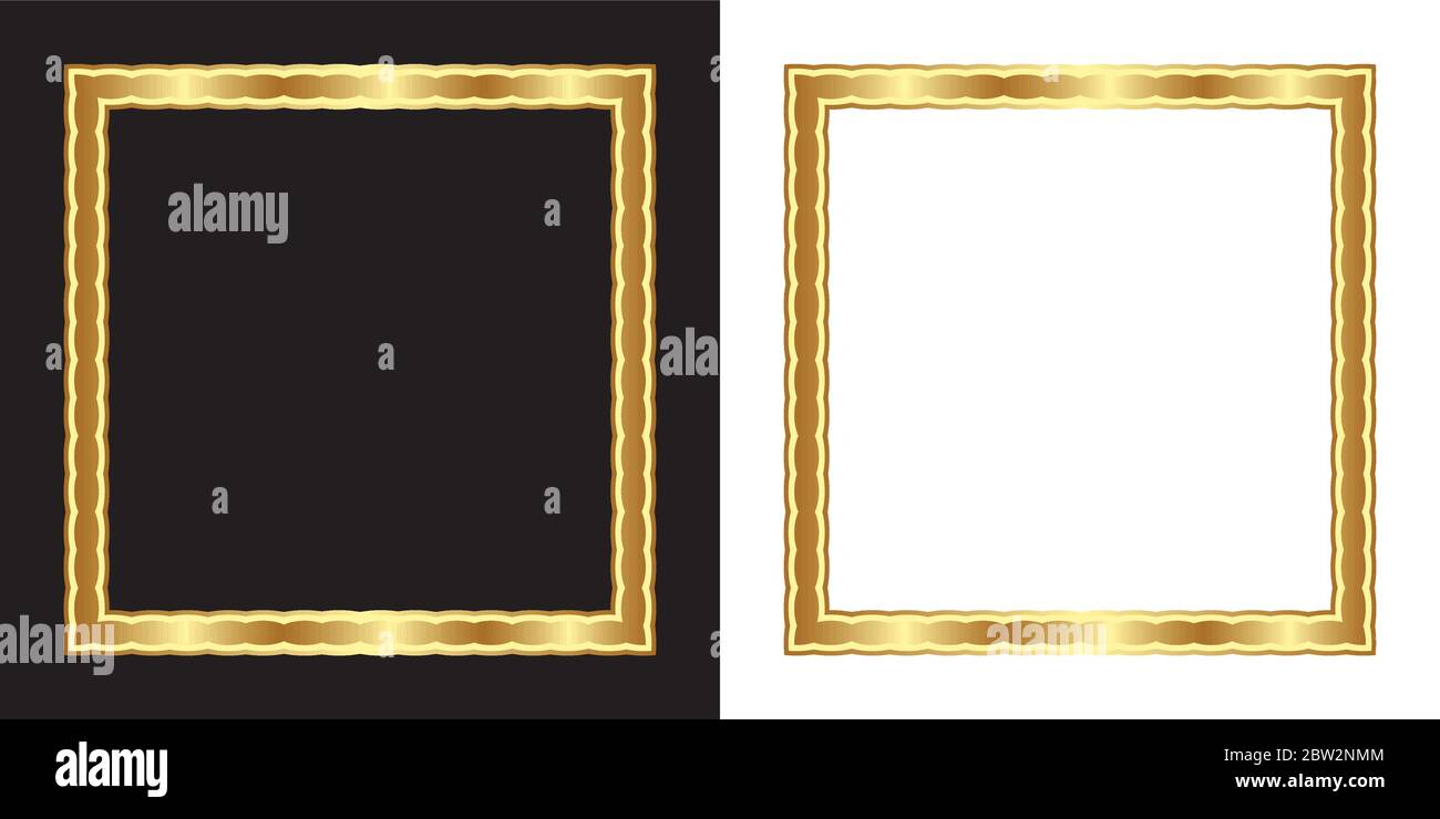 Gold color photo frame, blank background vector design with white and ...