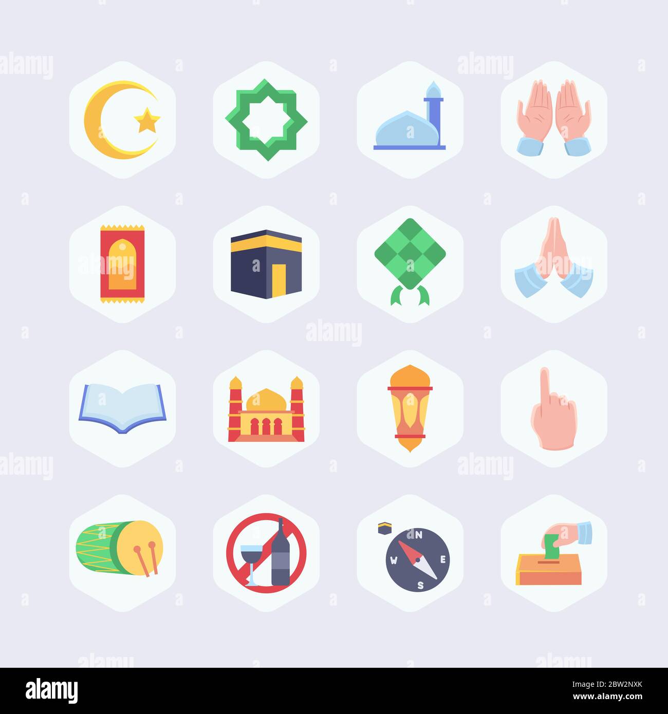 Islamic icon set collection package full color modern flat design ...