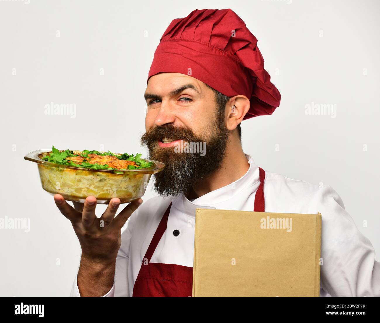 Man with beard isolated on white background. Order and cooking service ...