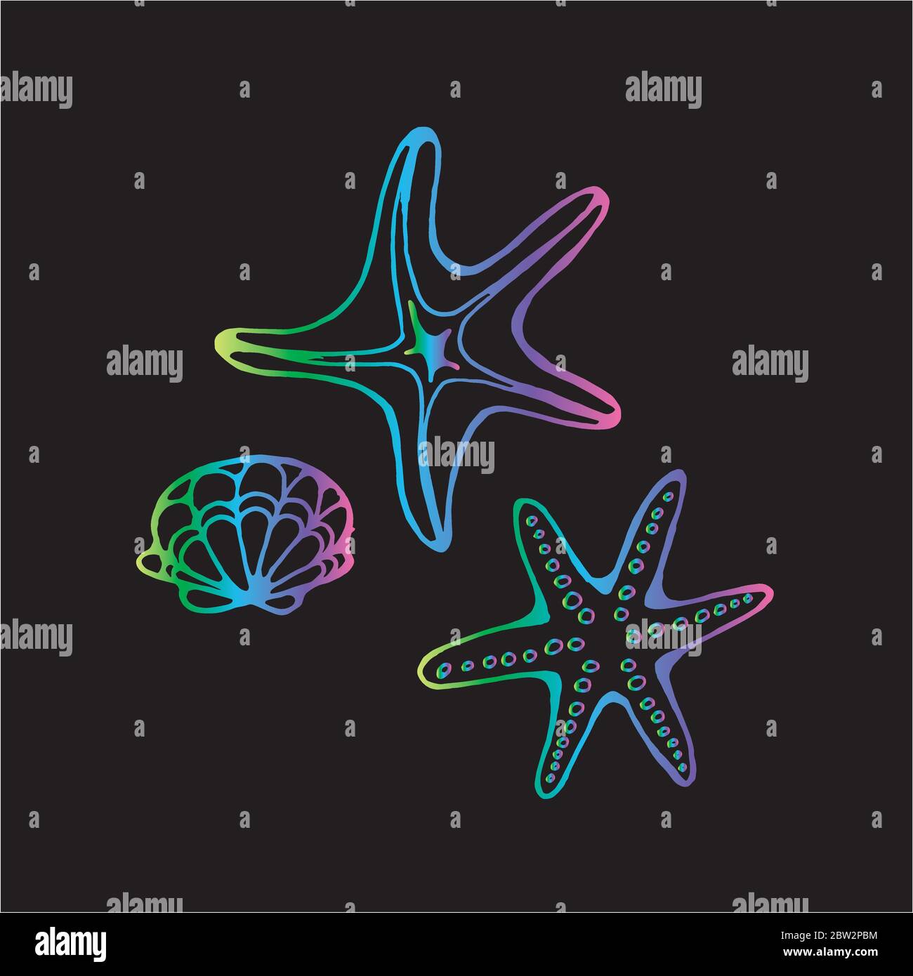 Color neon figure starfish and oysters. Marine combination Stock Vector ...