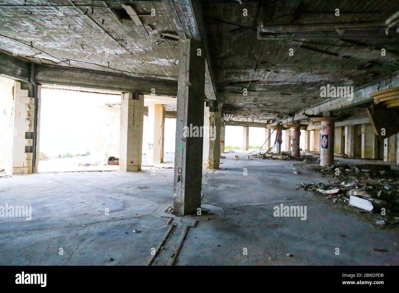 Abandoned ruined building with pillars. Jerma Palace Hotel in ...