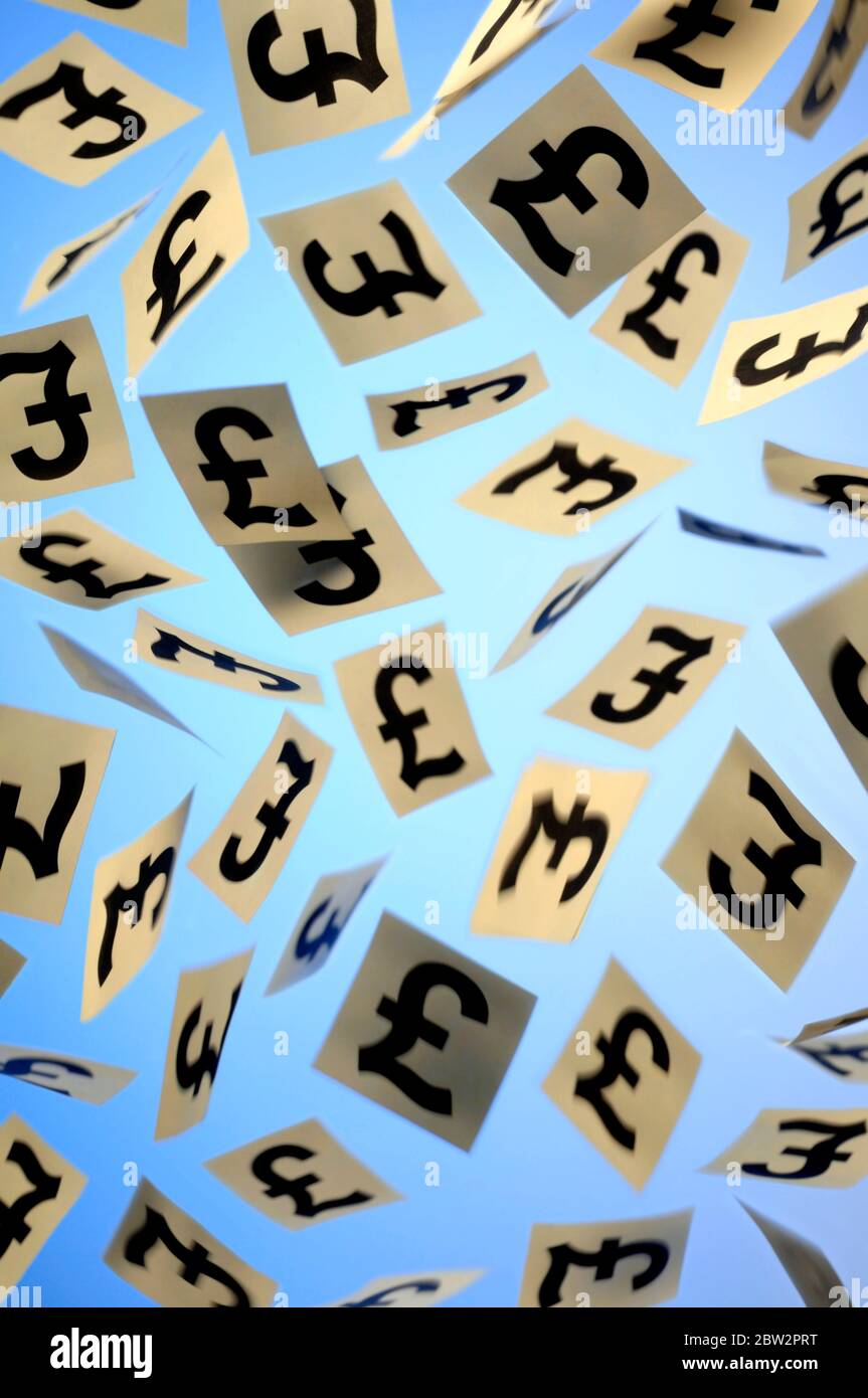 Falling pound sterling symbol shapes (digital composite Stock Photo - Alamy