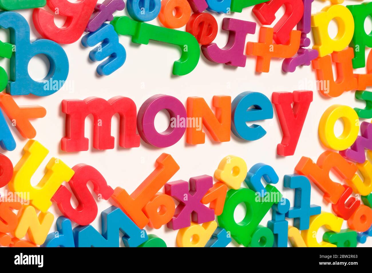 Plastic magnetic fridge letters and the word money Stock Photo - Alamy