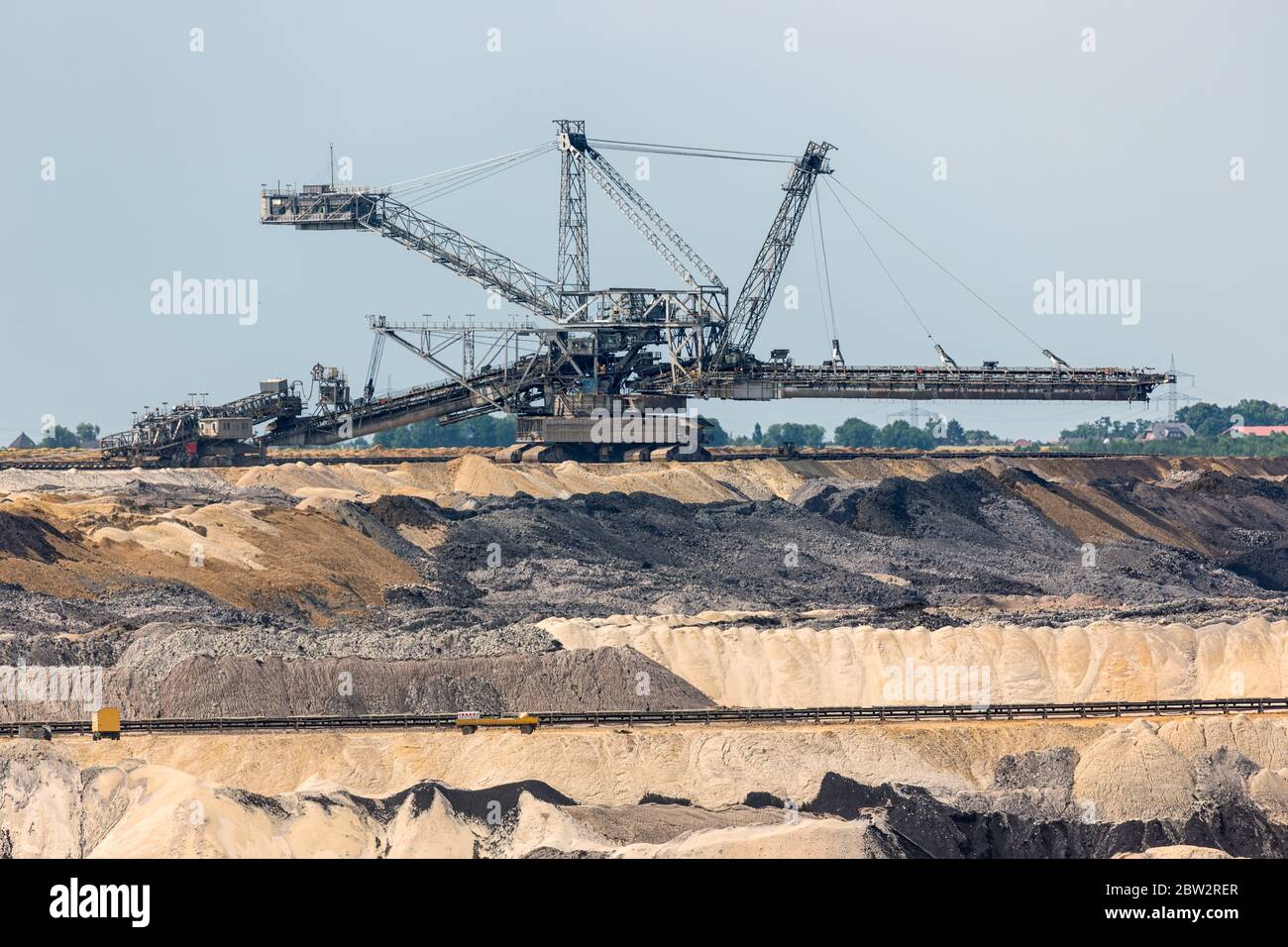 Brown coal open pit landscape with digging machine in Germany Stock ...