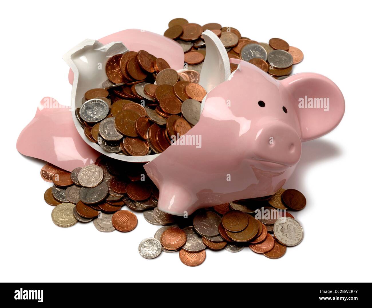 A large pink piggy bank smashed open Stock Photo - Alamy