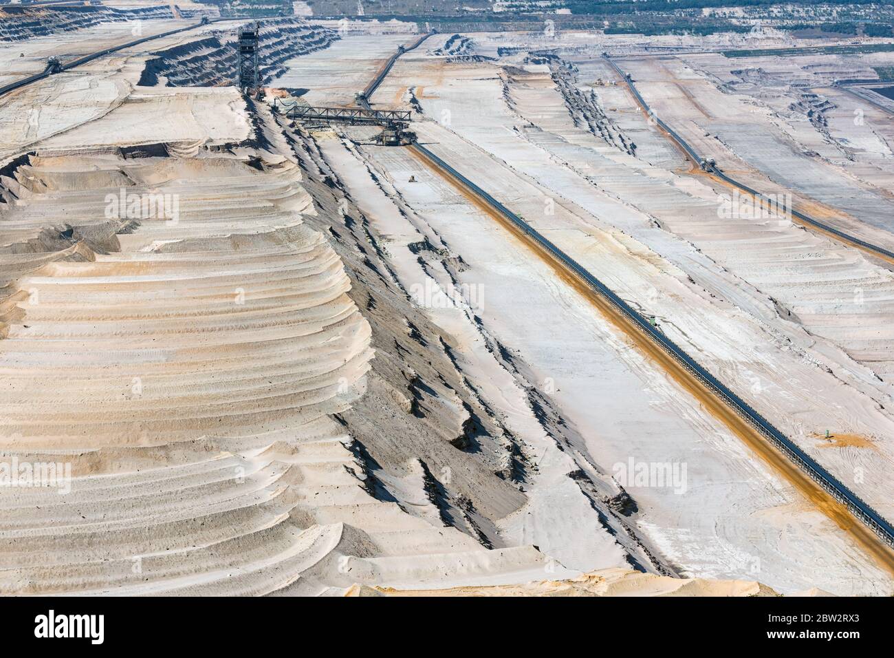 Wide open pit landscape by digging in Hambach mine, Germany Stock Photo ...