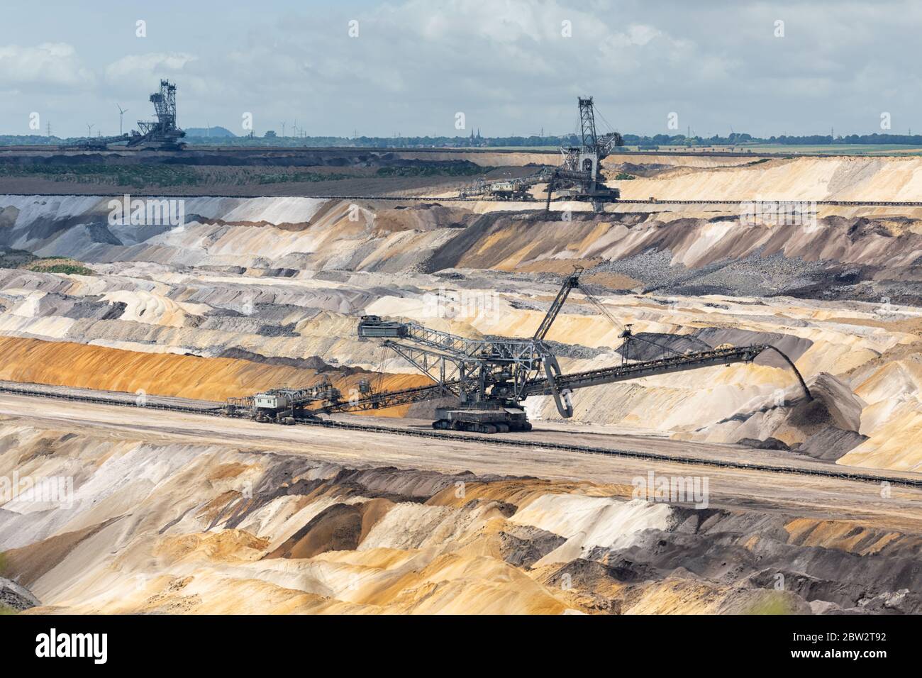 Digging machines busy with deposit soil in Hambach mine Germany Stock ...