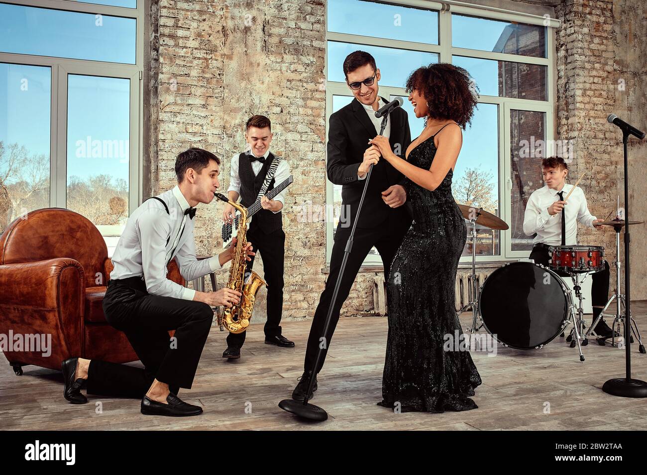 Musical concept. Rehearsal of the performance of the musical group ...