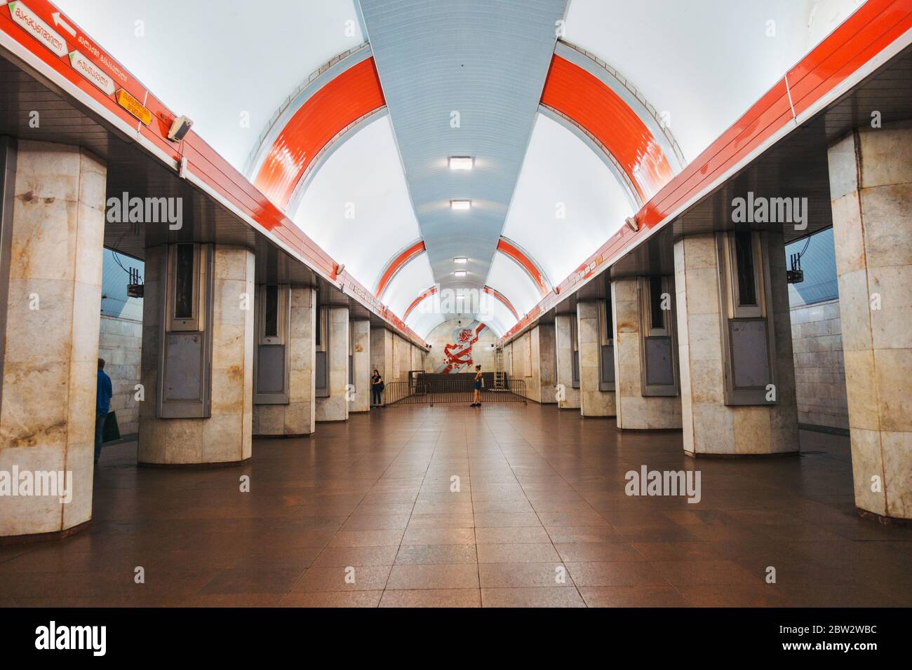 The striking interior of a metro station in Tbilisi, Georgia. Opening ...