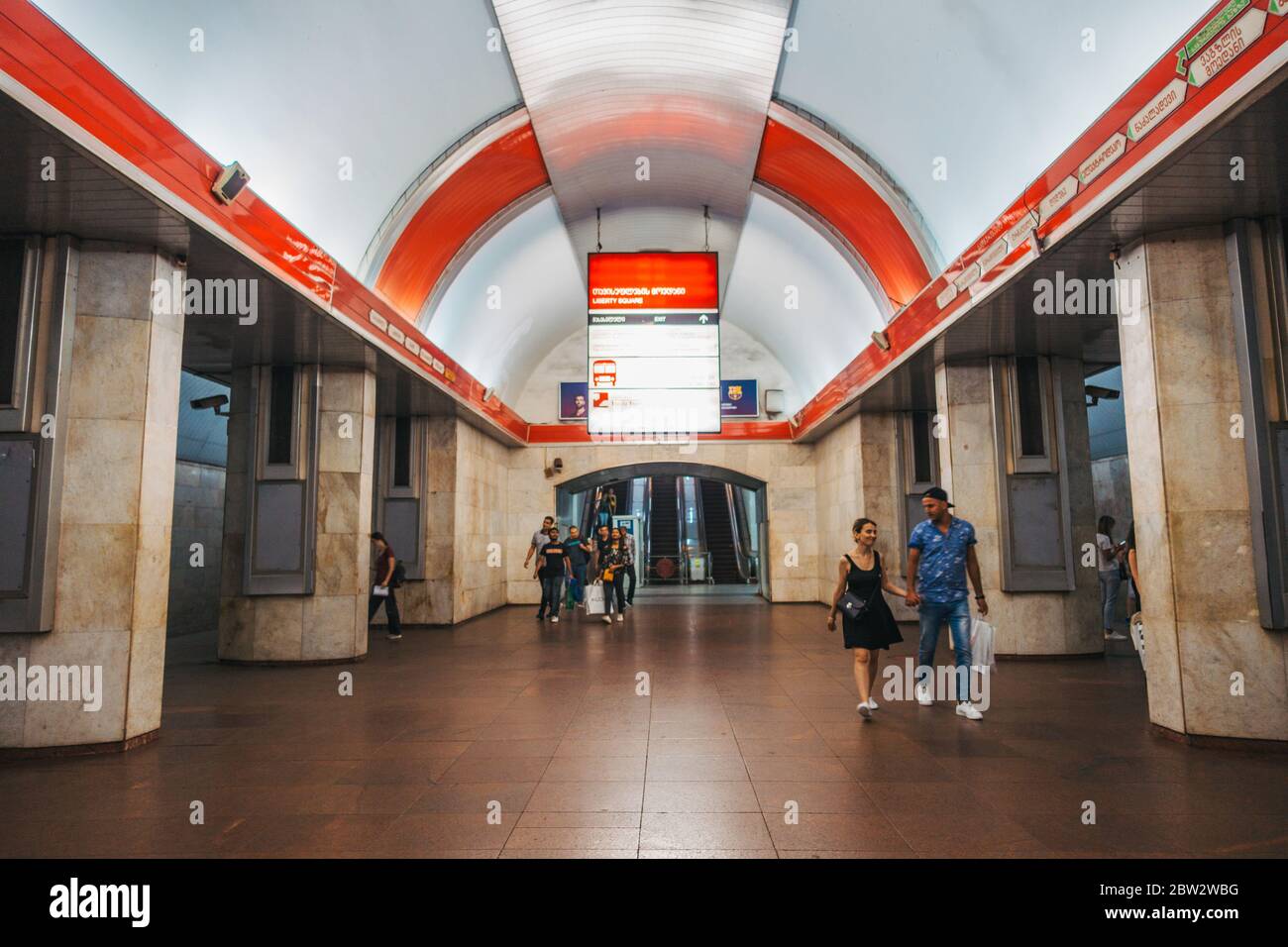 The striking interior of a metro station in Tbilisi, Georgia. Opening ...