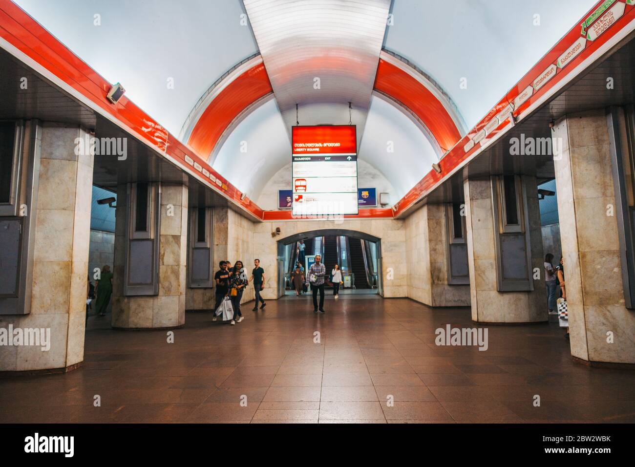 The striking interior of a metro station in Tbilisi, Georgia. Opening ...
